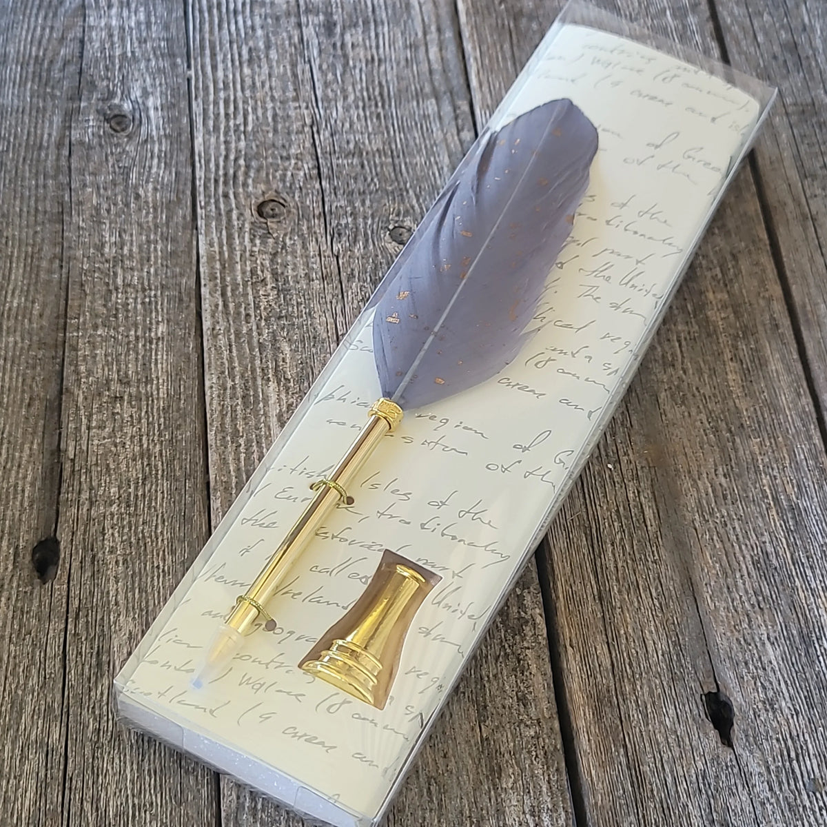 Sparkling Grey Quill Pen & Stand | Neutral Wisdom Tool – Wild Raven's Nest